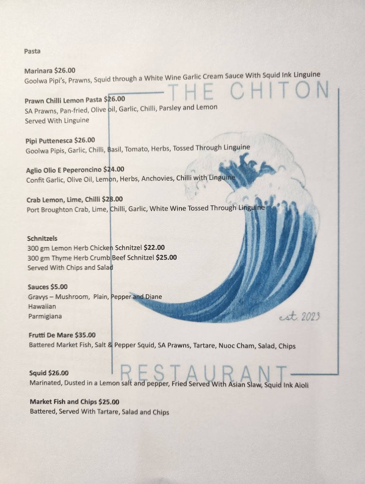 Menu at The Chiton Restaurant, Hayborough