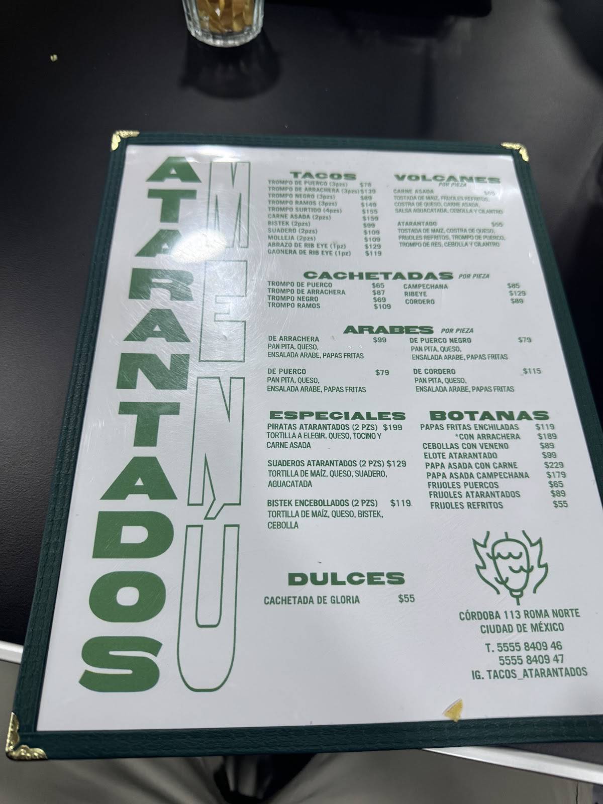 Carta del restaurante Tacos Atarantados, Ciudad del México