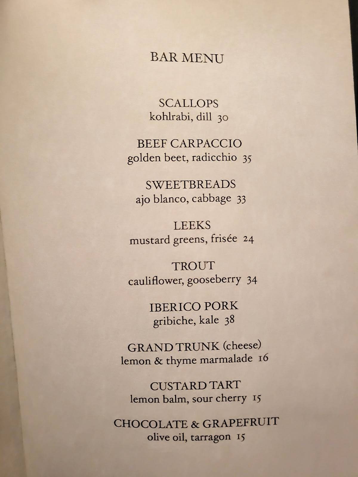 Menu at Restaurant 20 Victoria, Toronto