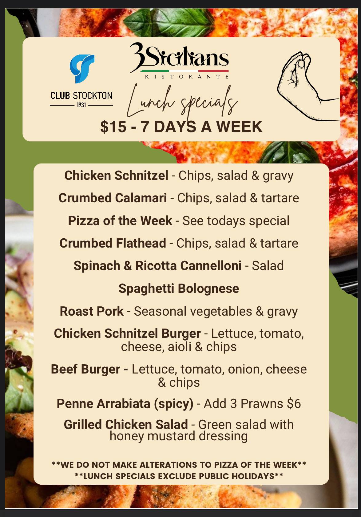 Menu at 3 Sicilians Ristorante restaurant, Stockton