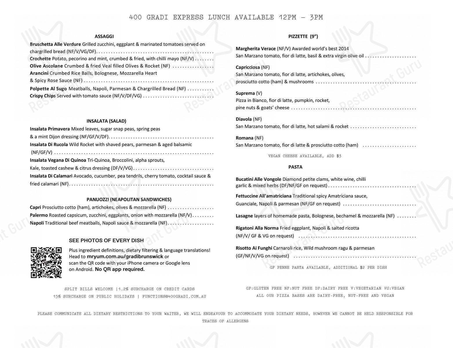 Menu at 400 Gradi - Adelaide restaurant, Norwood