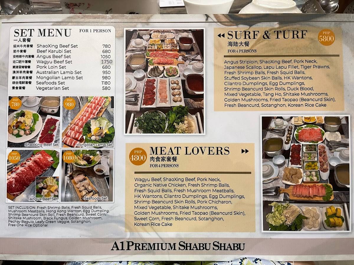 Menu at A1 Premium Shabu-Shabu, Greenbelt 3 restaurant, Makati