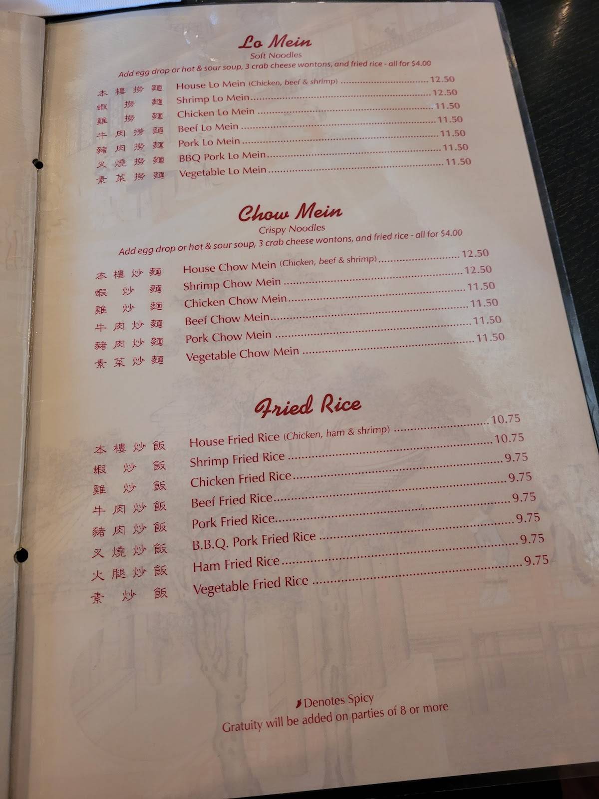 Menu at ABC Mandarin restaurant, Roy