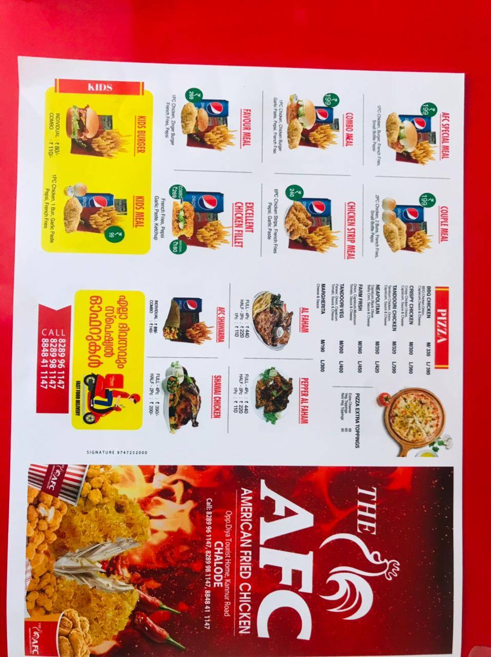 Menu at The AFC CHALODE, Chalode
