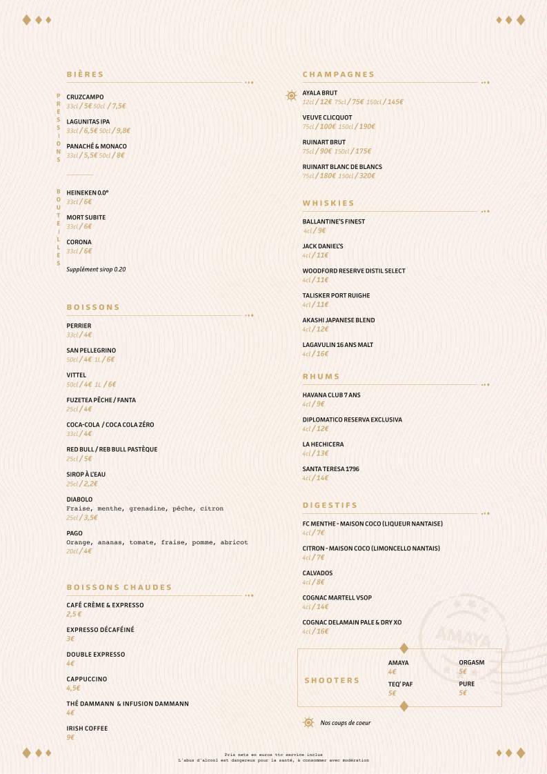 Menu au AMAYA Restaurant, Nantes