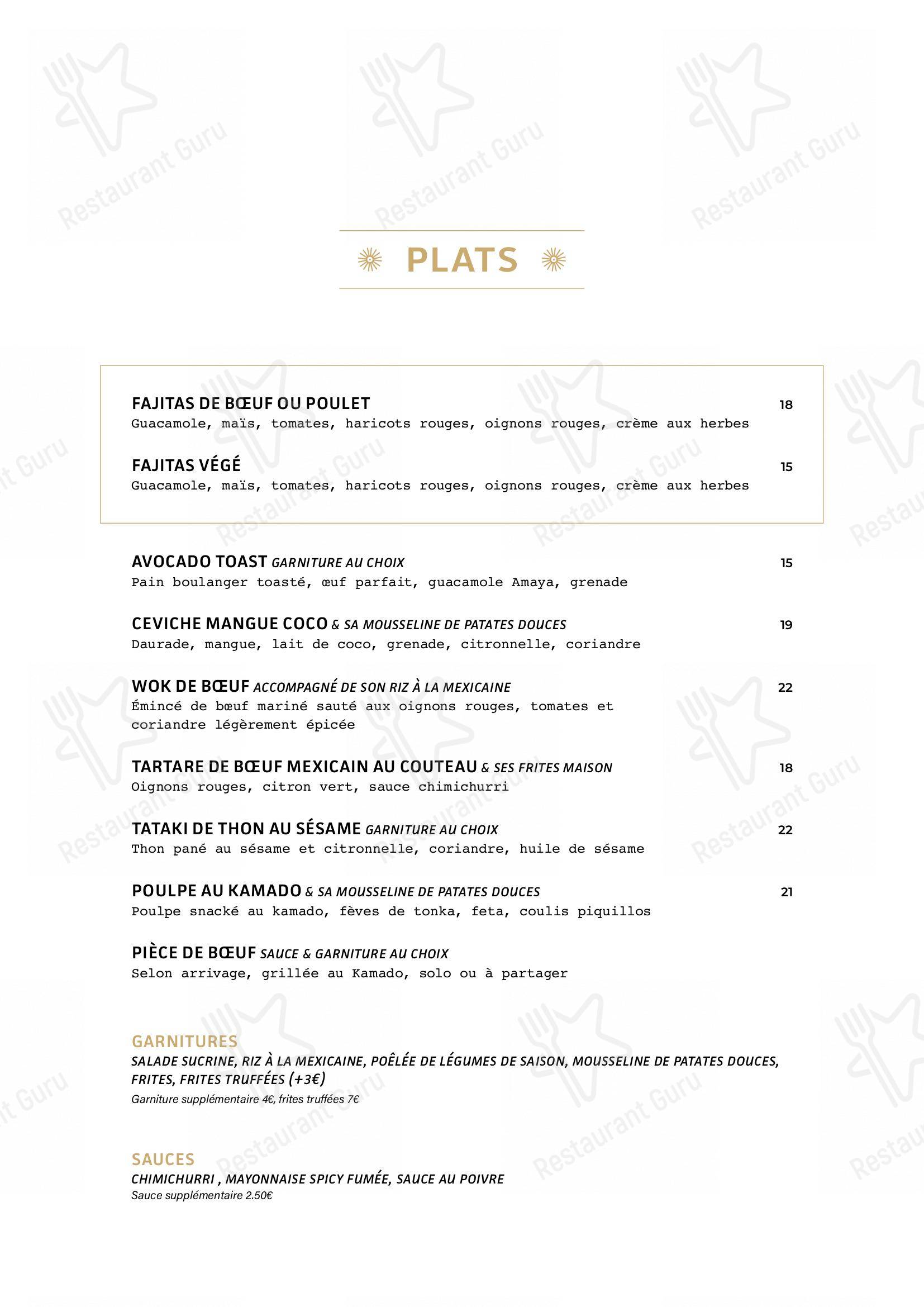 Menu au AMAYA Restaurant, Nantes