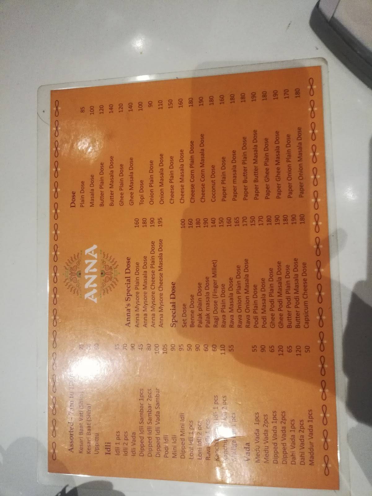 Menu at ANNA, Pune, Parmar Square