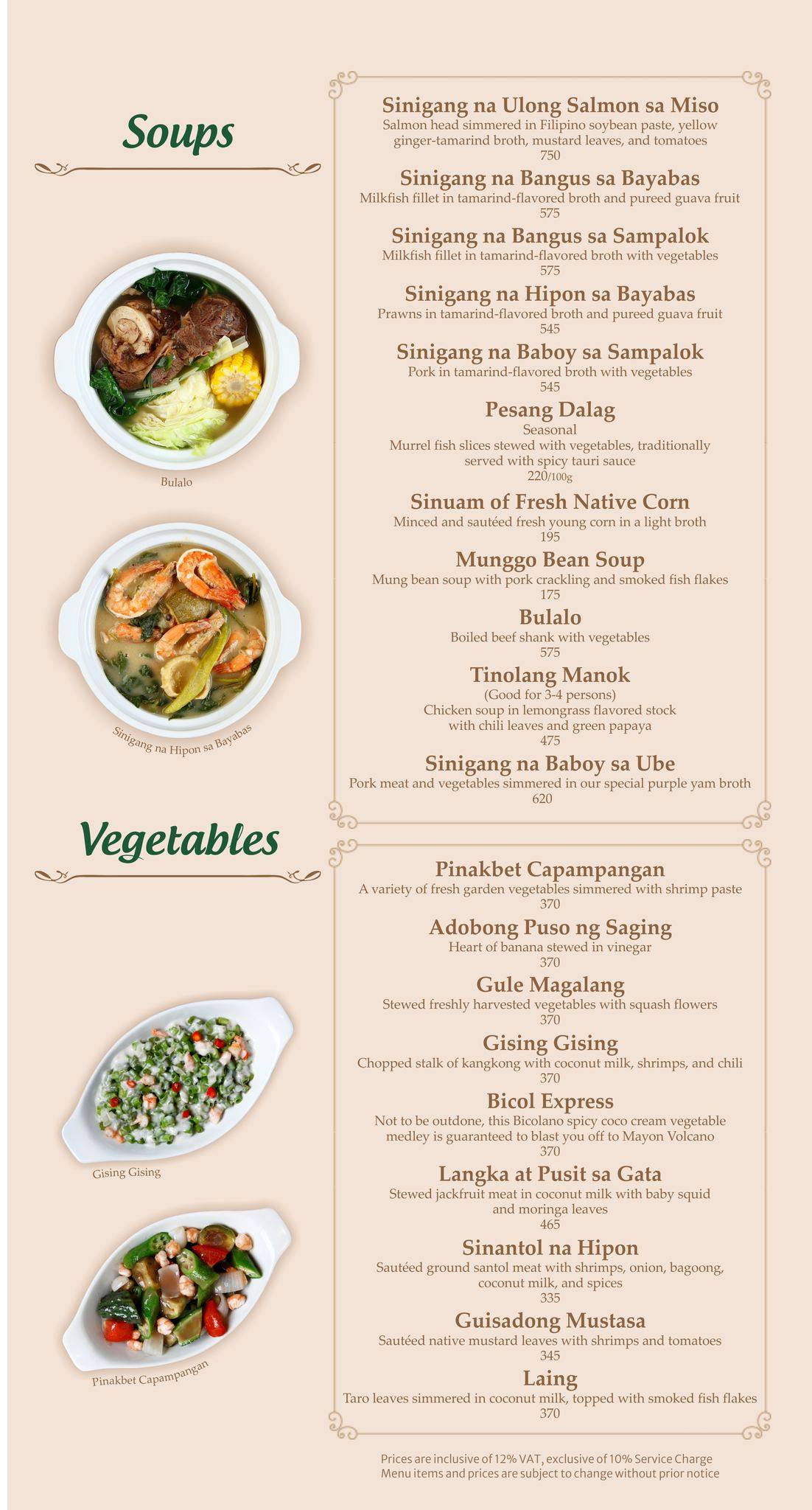 Menu at Abe's Farm restaurant, Magalang