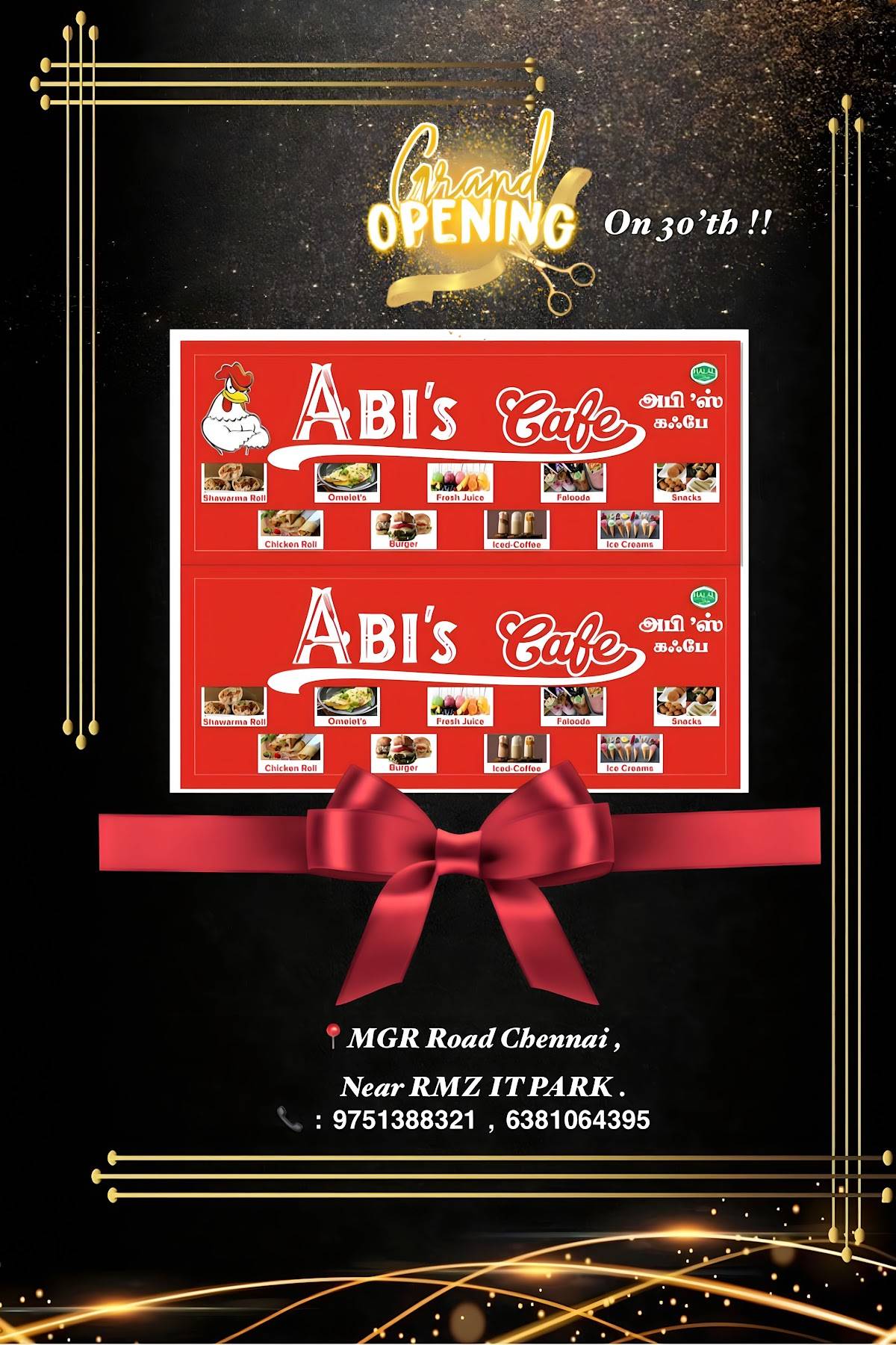 Menu at Abi's cafe, Chennai
