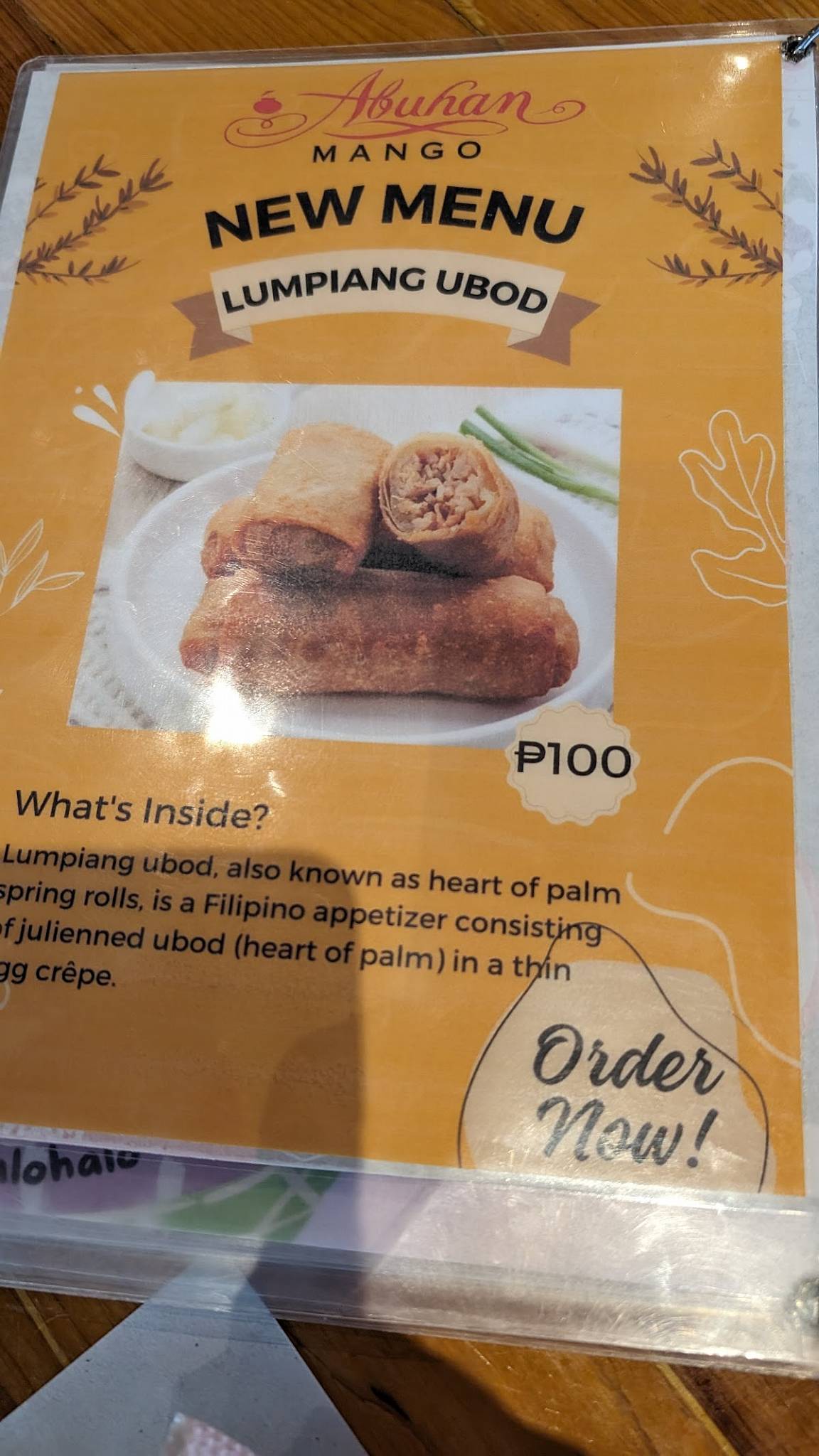 Menu at Abuhan Restaurant, Cebu City, Ground Floor Mango Square Mall