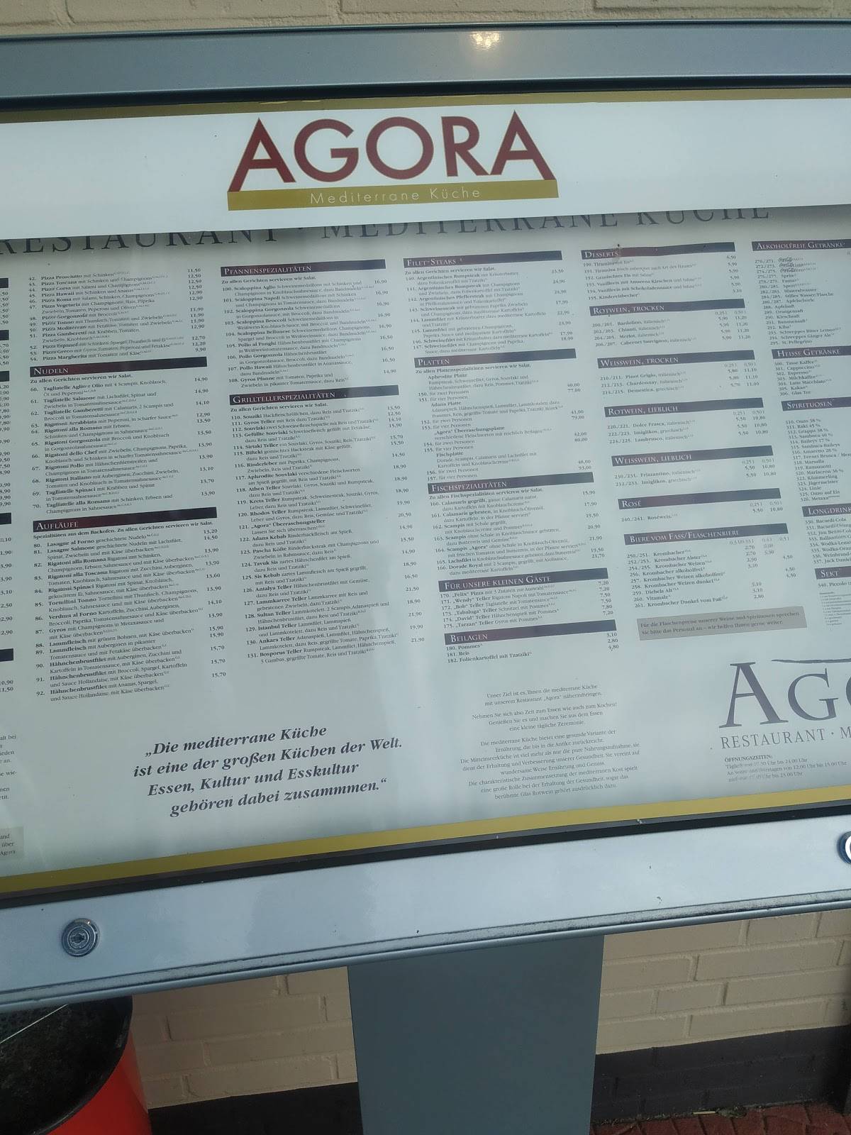 Speisekarte von Agora restaurant, Cloppenburg