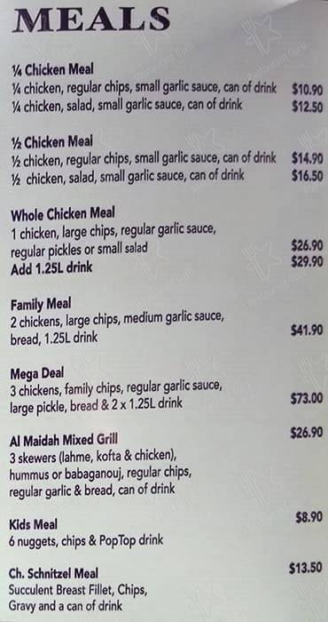 Menu at Al Maidah Charcoal Chicken and Lebanese Cuisine restaurant, Wollert