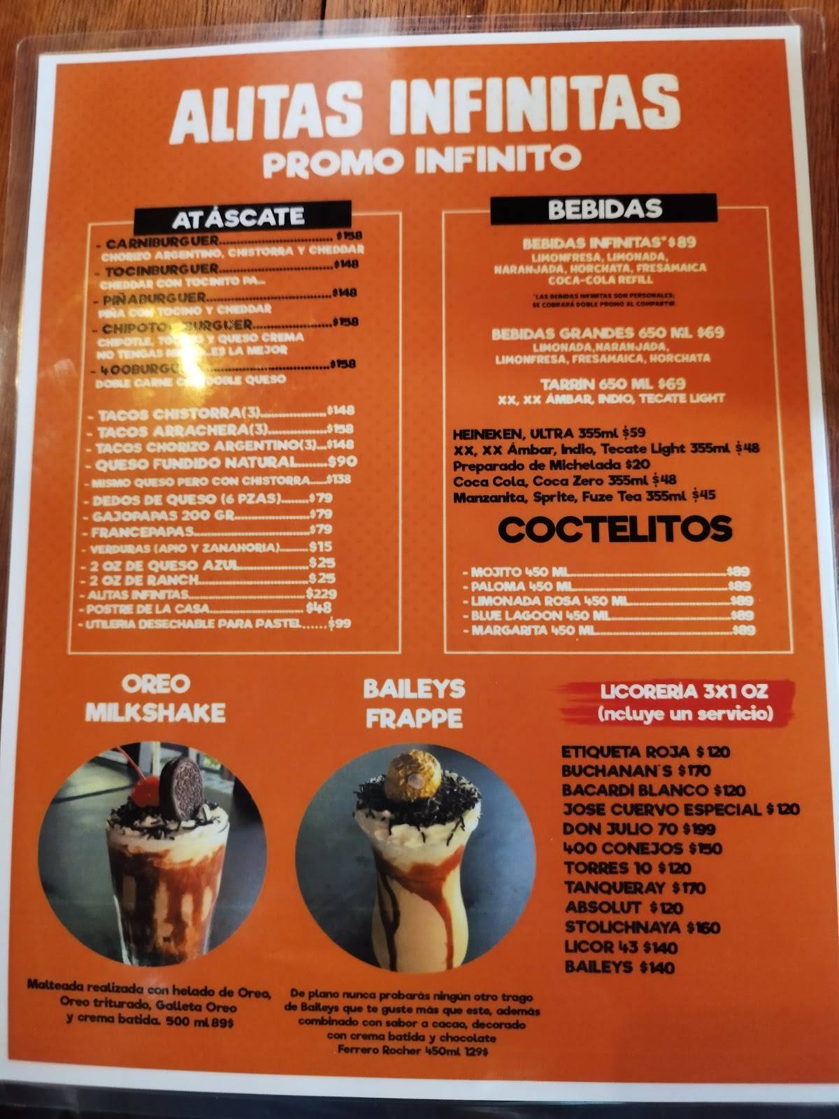 Carta del restaurante Alitas Infinitas, Veracruz
