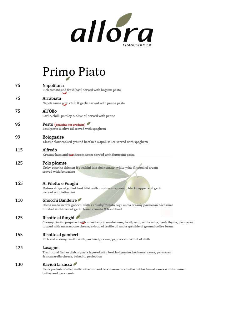 Menu at Allora | Franschhoek restaurant, Franschhoek