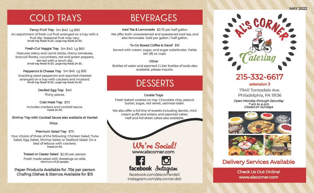Menu at Al's Corner Deli and Catering Services restaurant, Philadelphia ...