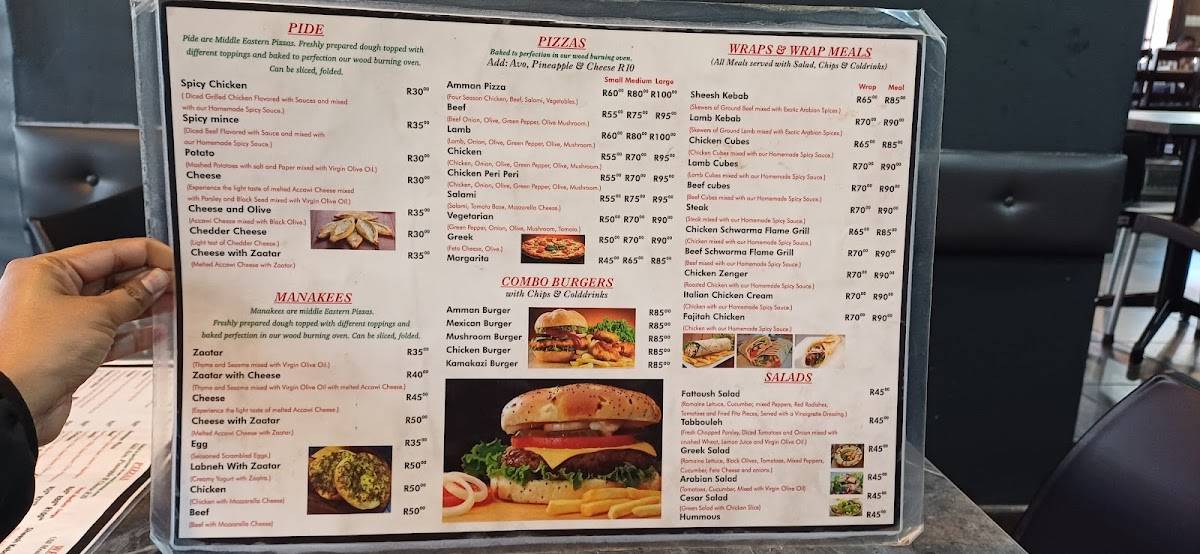 Menu at Amman Restaurant, Johannesburg