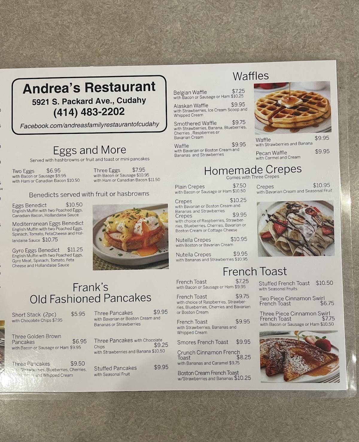 Menu at Andrea’s Family Restaurant, Cudahy