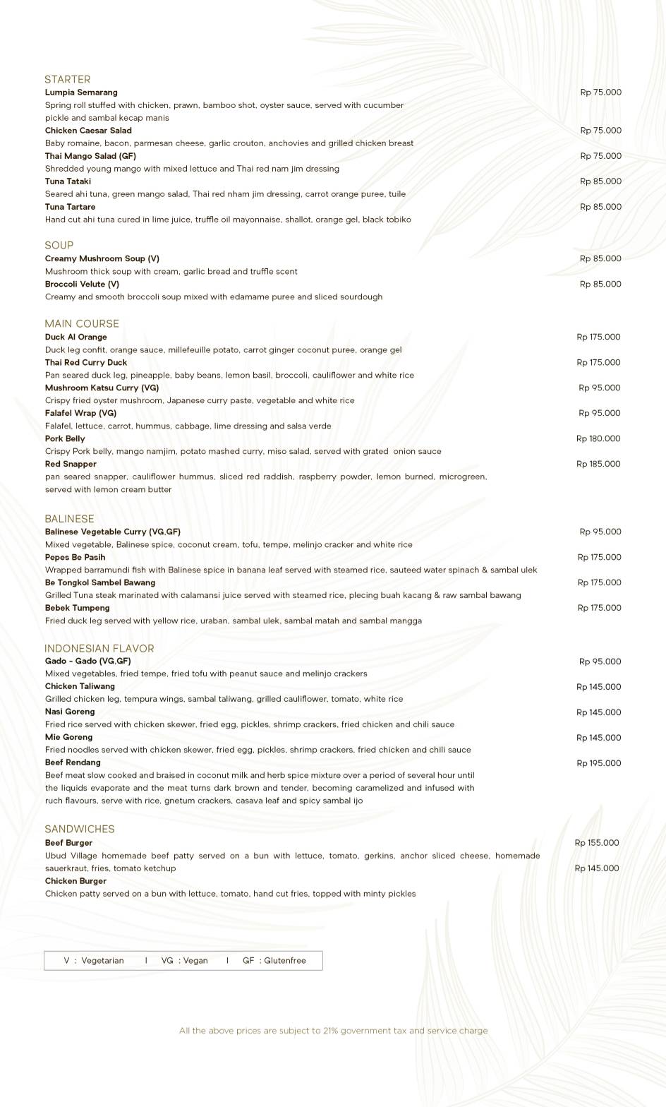 Menu at Angkul Angkul Restaurant, Ubud
