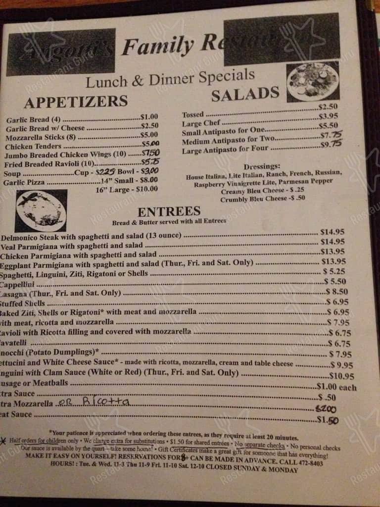 Menu at Angotti's Family Restaurant, Syracuse