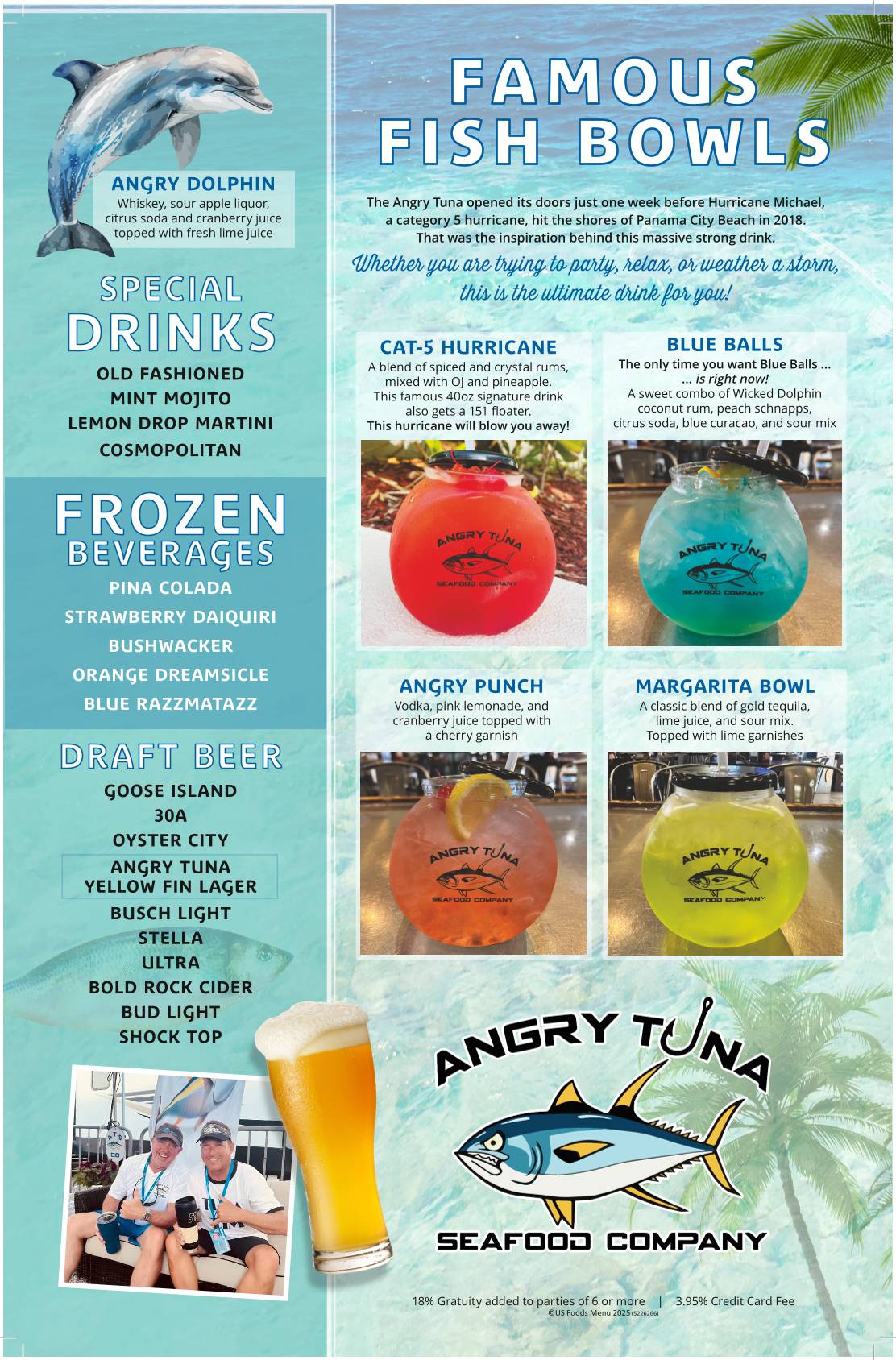 Menu at Angry Tuna Seafood Company restaurant, Panama City Beach