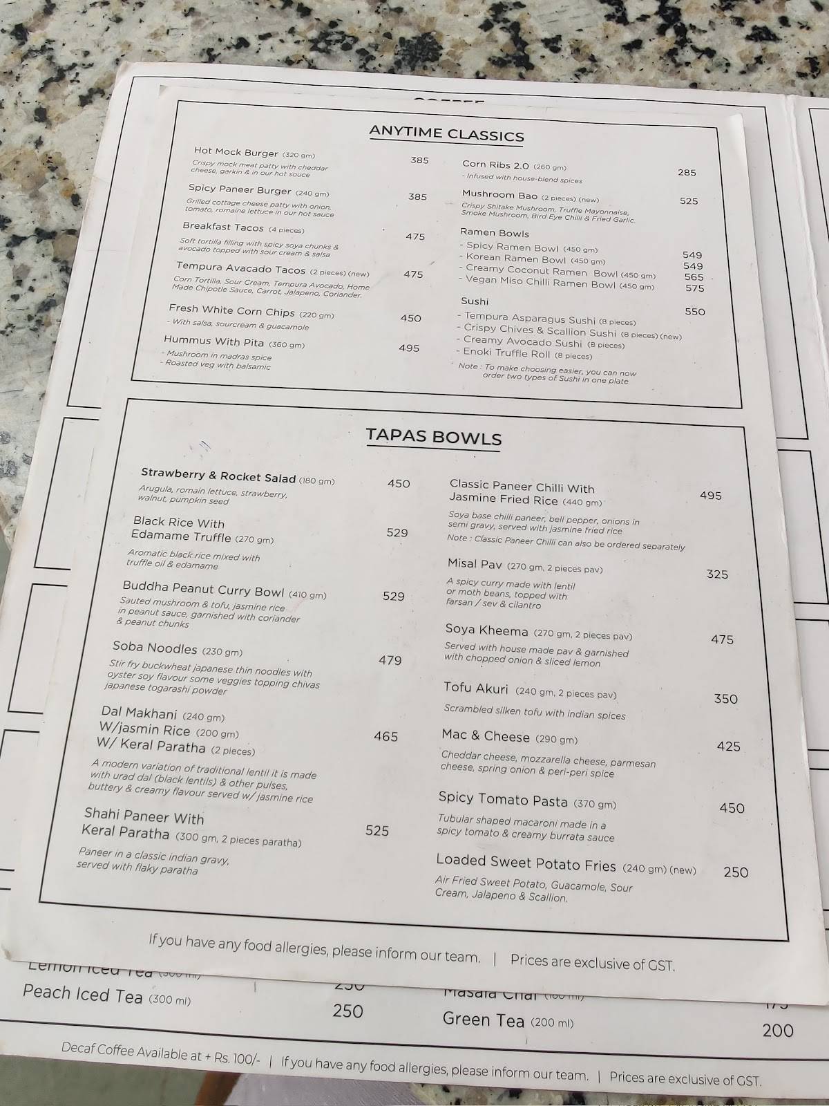 Menu at Anytime at K’s, Surat