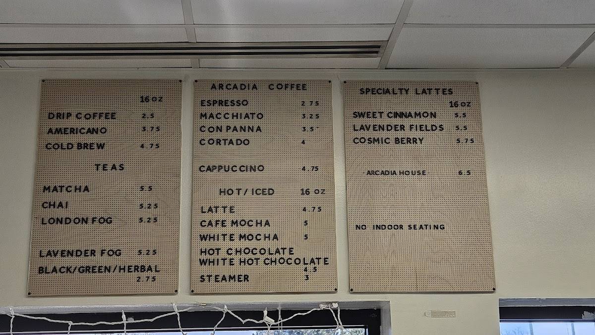 Menu at Arcadia Coffee restaurant, Downers Grove