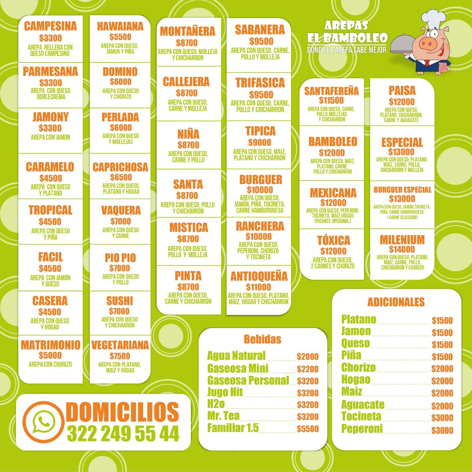 Carta del restaurante Arepas El Bamboleo, Bogotá, Carrera 60 Avenue