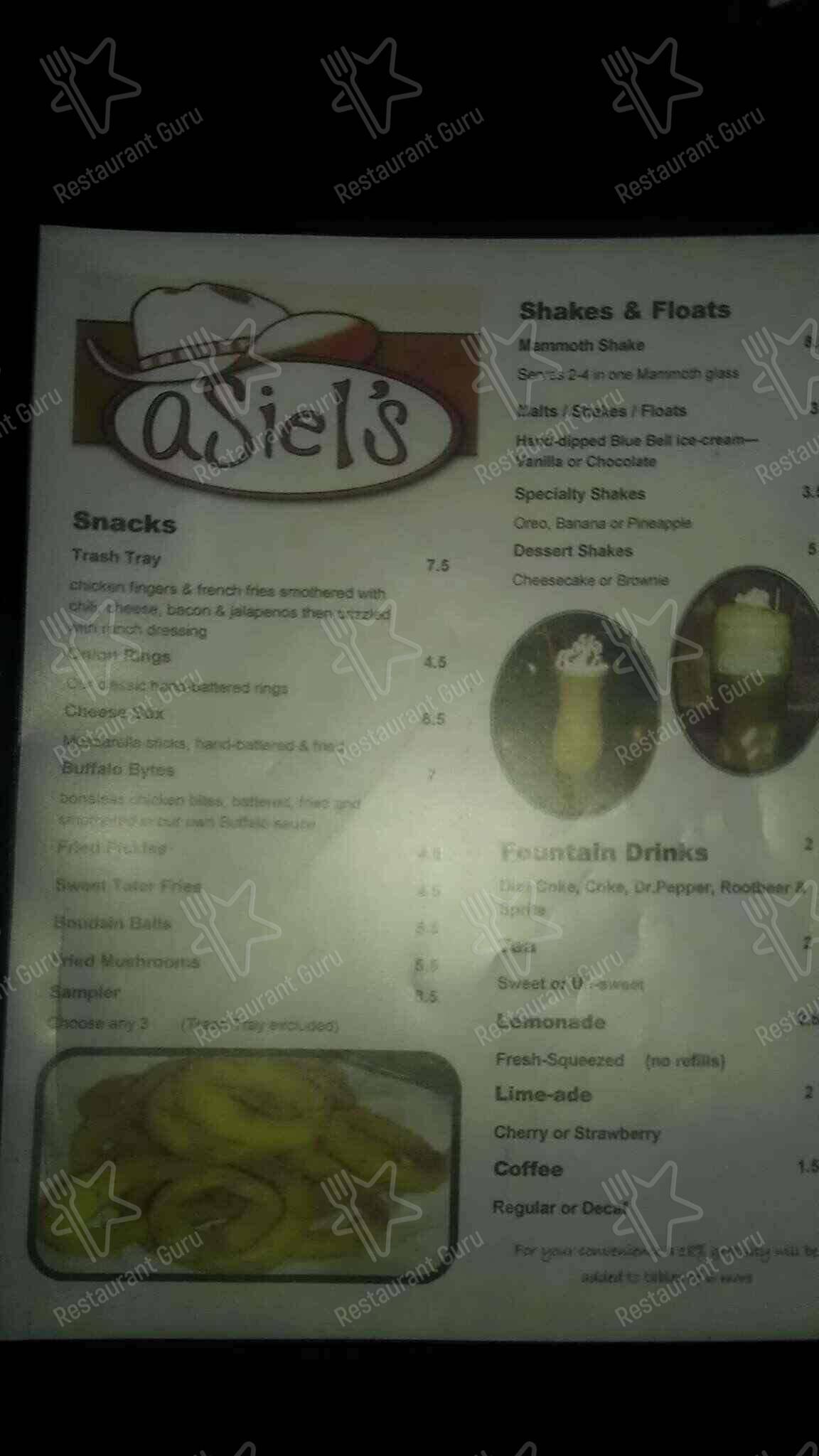 Menu at Asiel's Restaurant, Lake Jackson