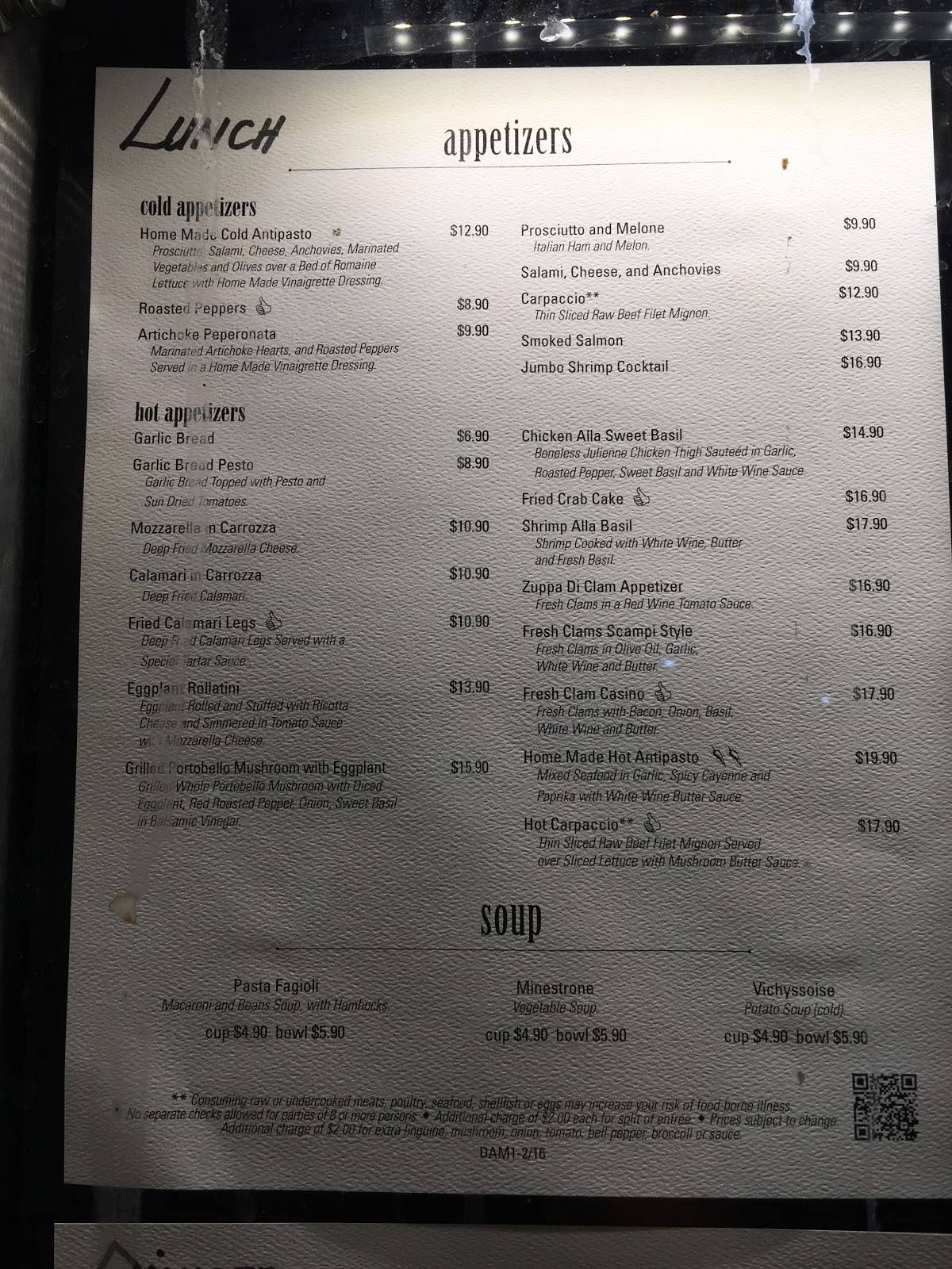 Menu at Assaggio restaurant, Honolulu, Ala Moana Blvd Suite 1259