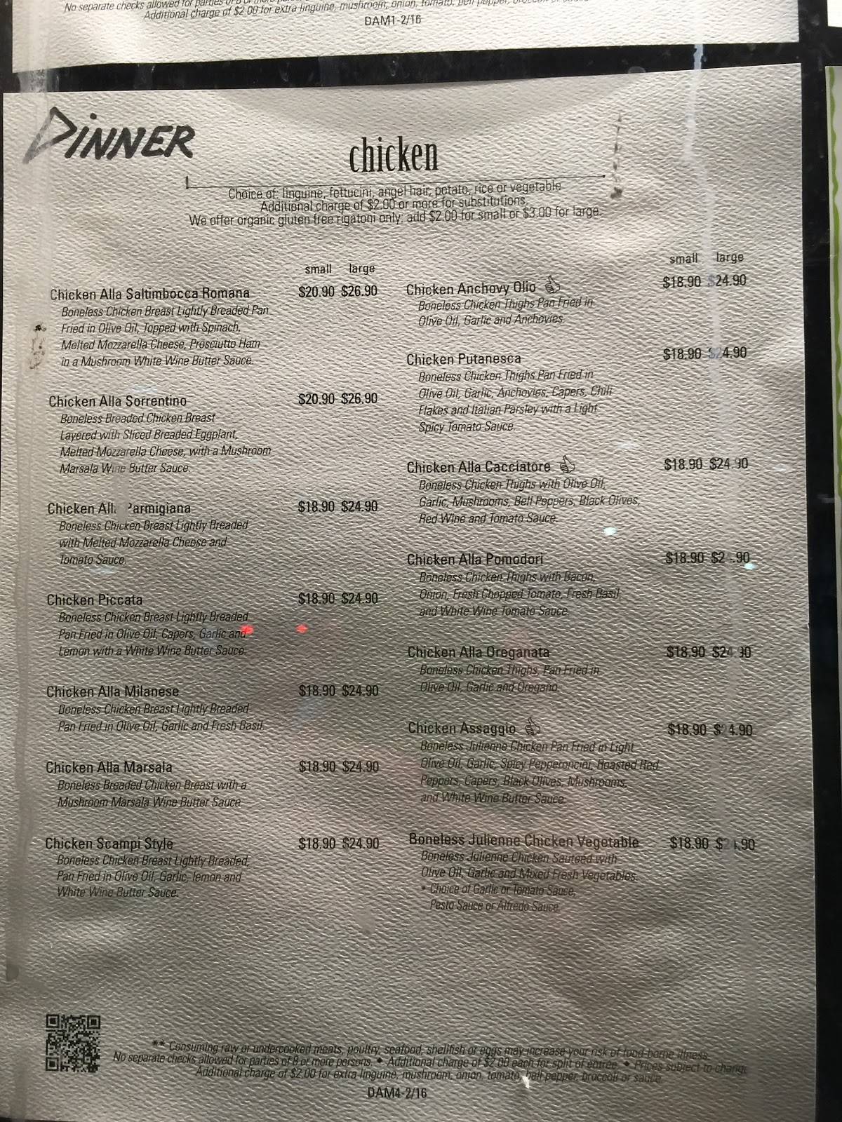 Menu at Assaggio restaurant, Honolulu, Ala Moana Blvd Suite 1259