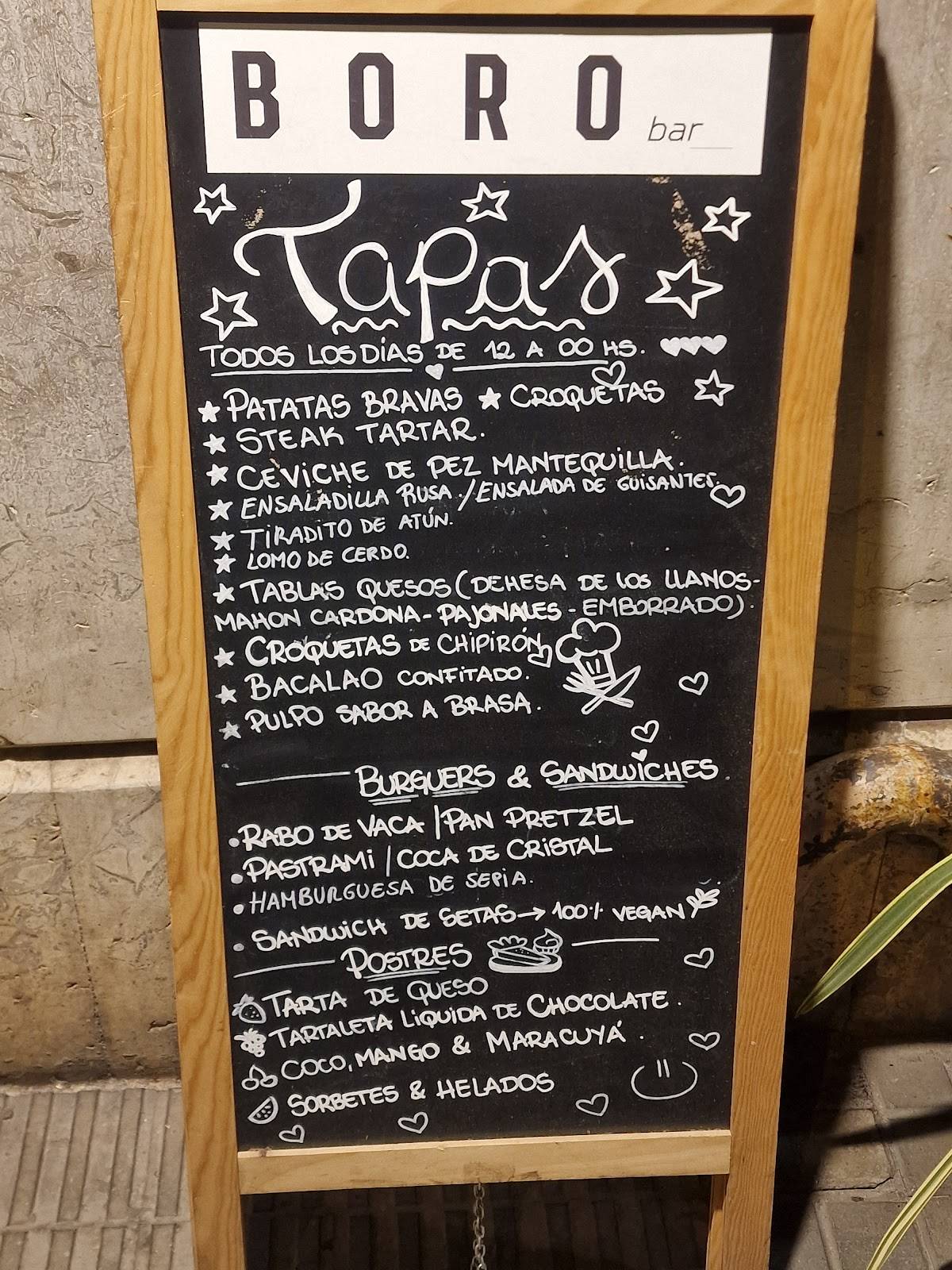 Menu at BORO Bar, Barcelona