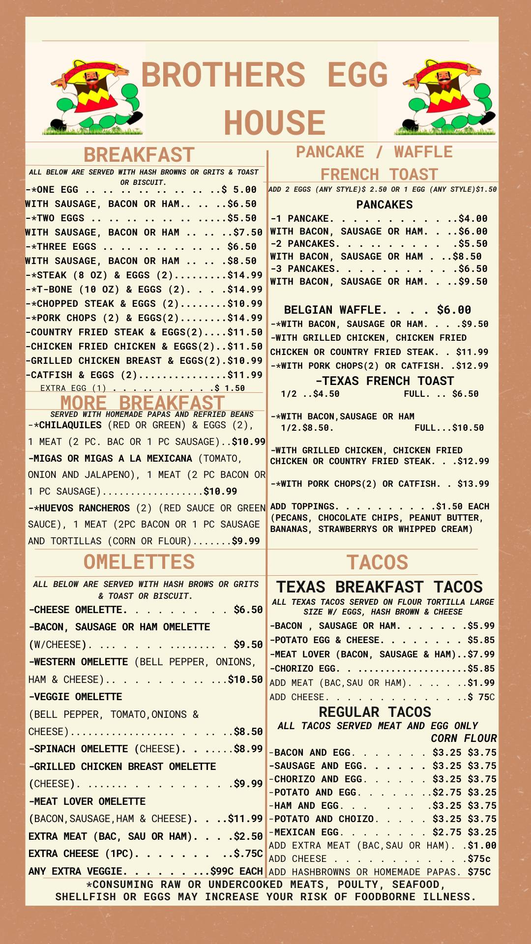 Menu at BROTHERS EGG HOUSE restaurant, Houston