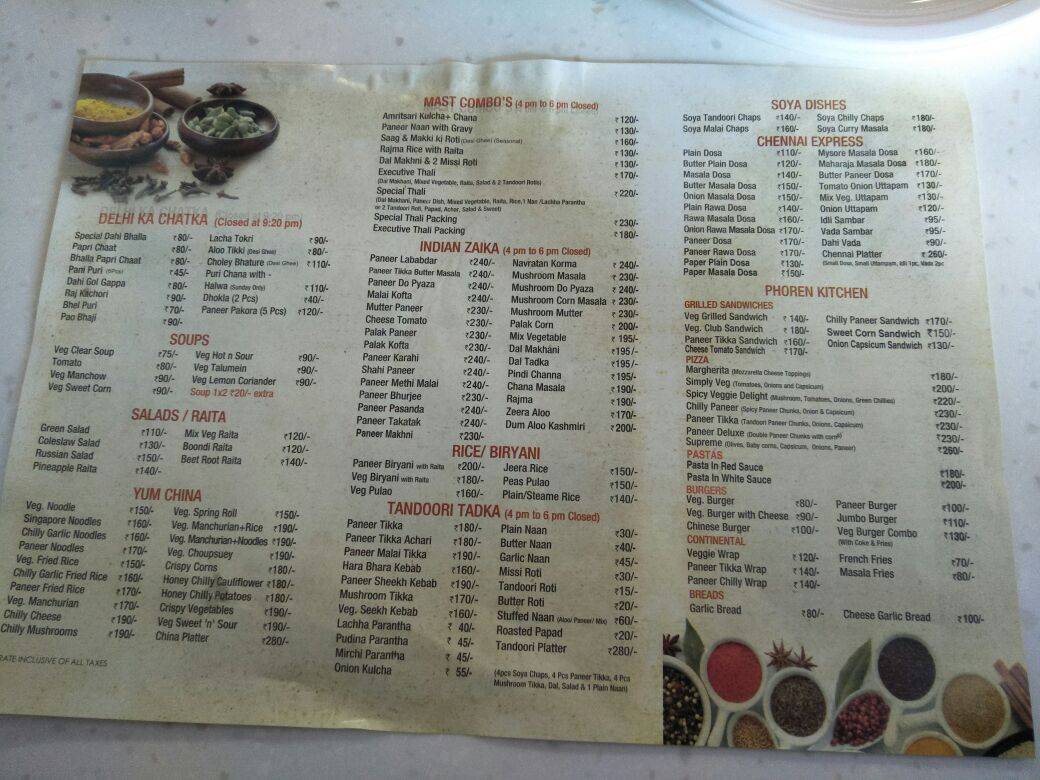 Menu at Baba Dairy, Chandigarh, 5-6-7