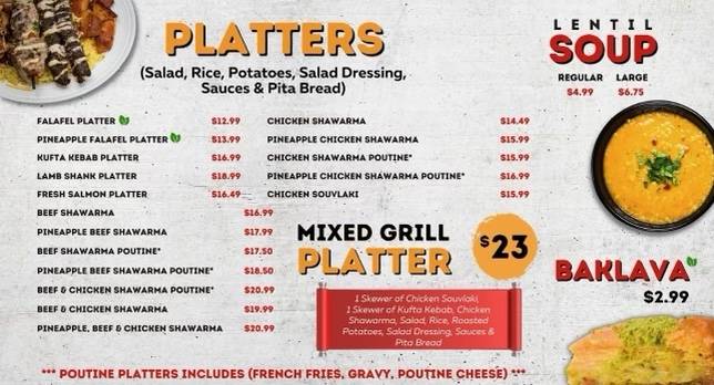 Menu at Babaz+ Shawarma (Malton) restaurant, Mississauga