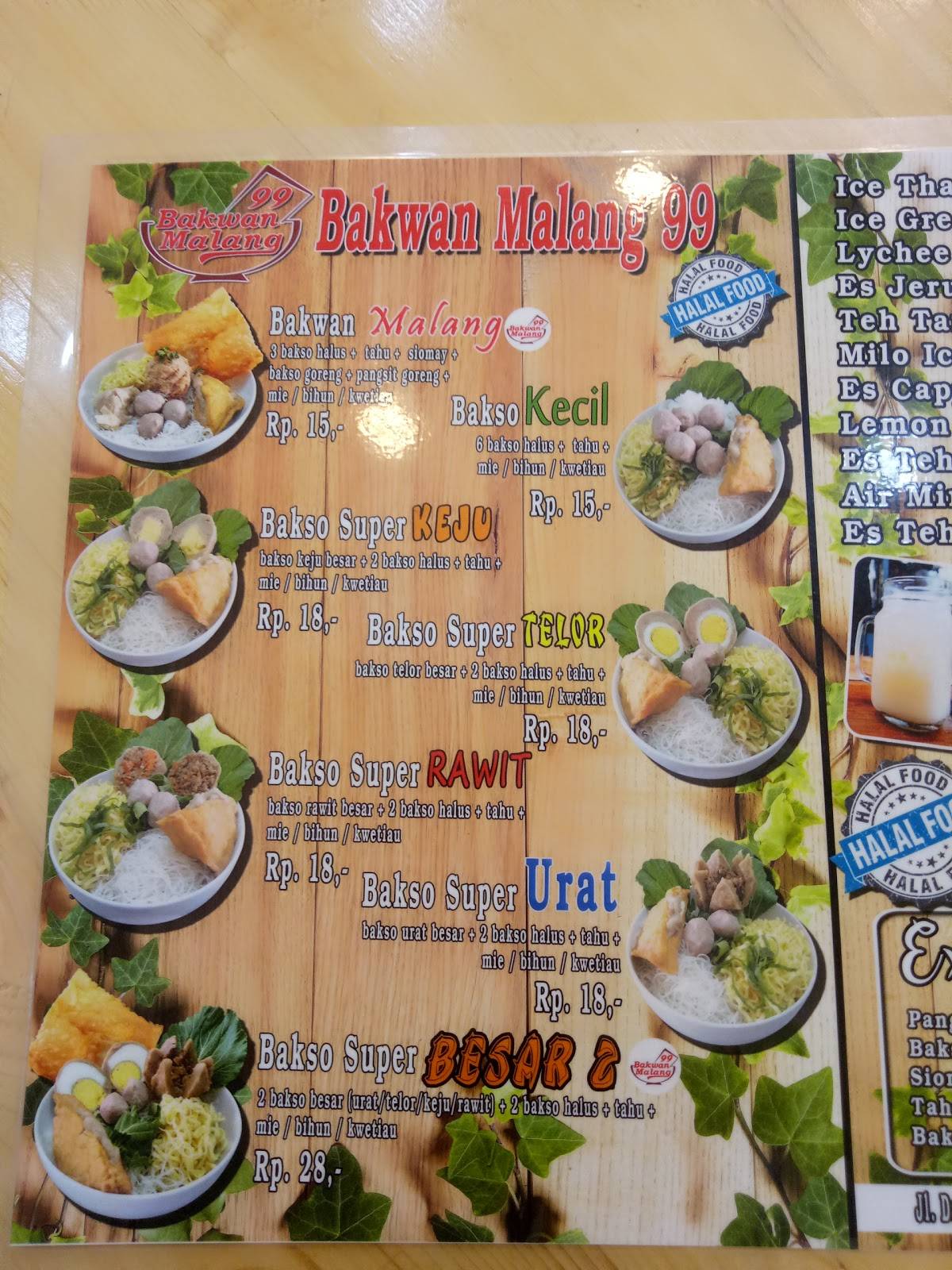 Carta del restaurante Bakwan Malang 99, Cihuni, Jl. Dayung Raya No.29 c
