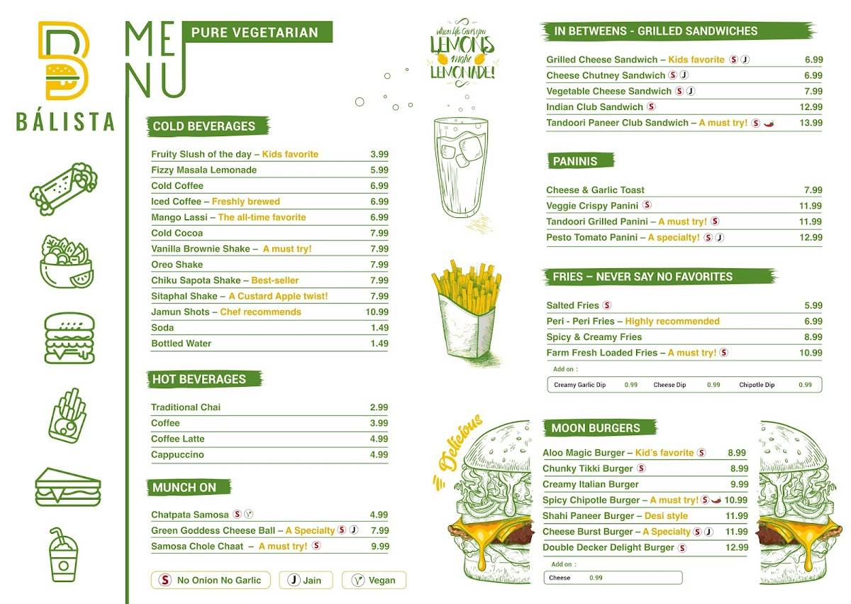 Menu at Balista-Indian Bistro (Pure Veg)-Edison restaurant, Edison