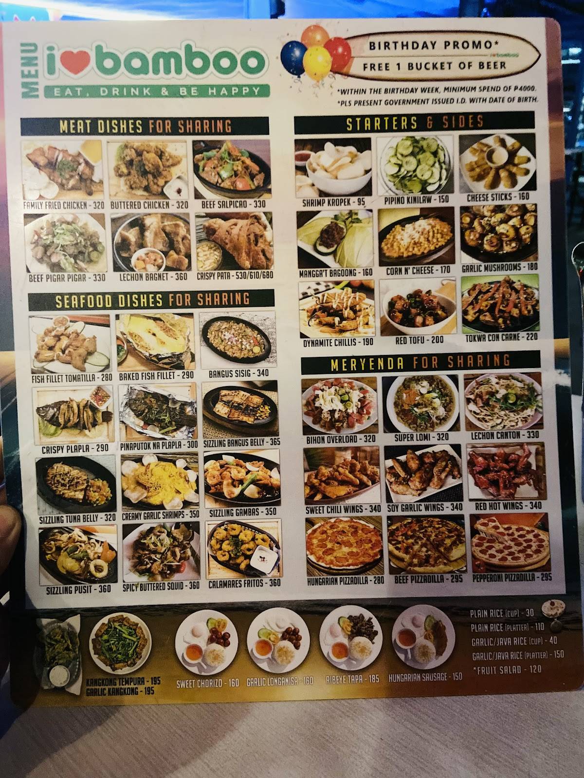 Menu at Bamboo BBQ Kamias, Quezon City
