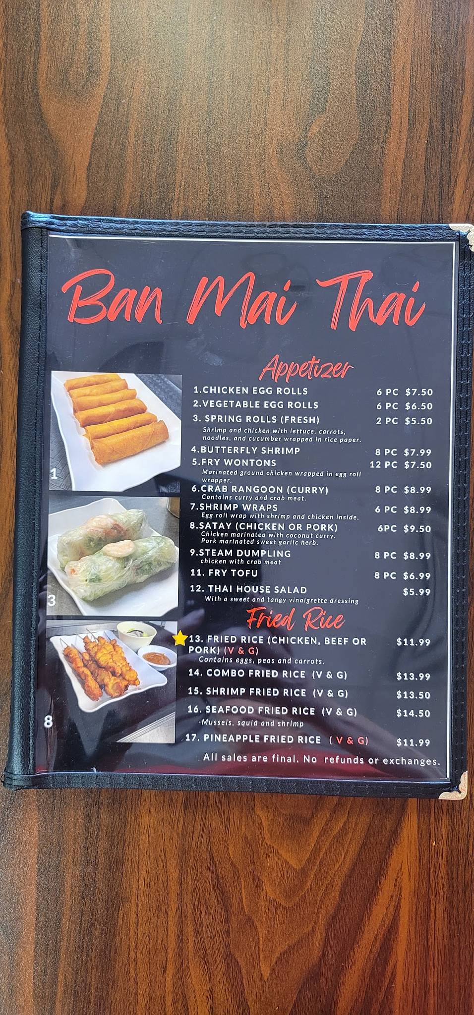 Menu at Ban Mai Thai Restaurant, Harker Heights