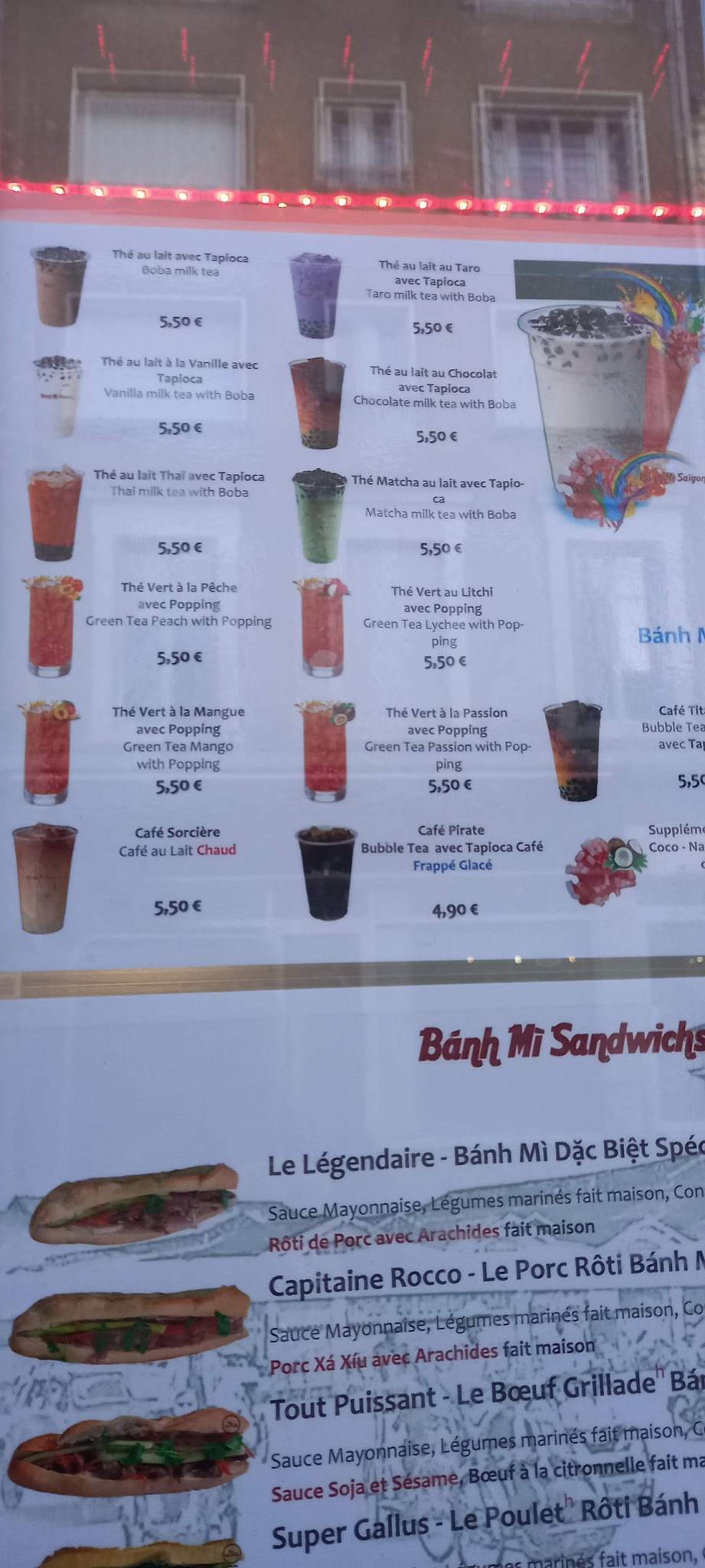 Menu au Bánh Mì Saigon restaurant, Châteauroux