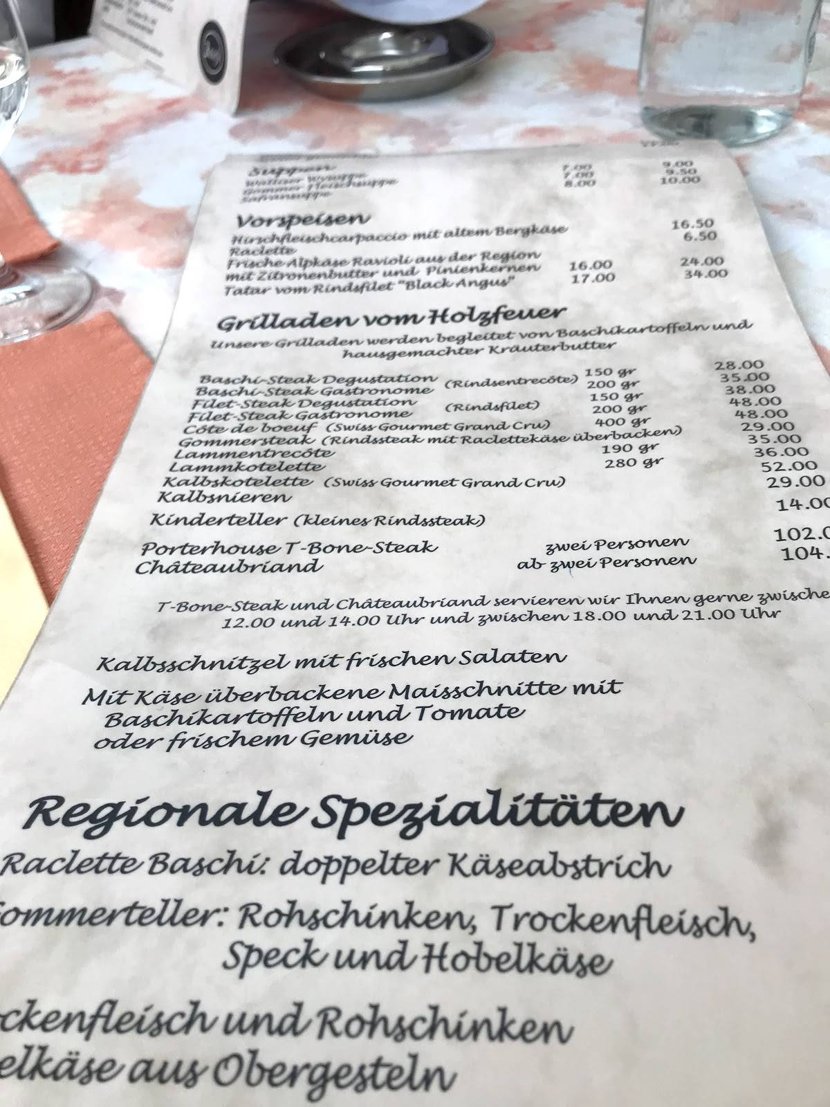 Speisekarte von Restaurant Baschi, Münster-Geschinen