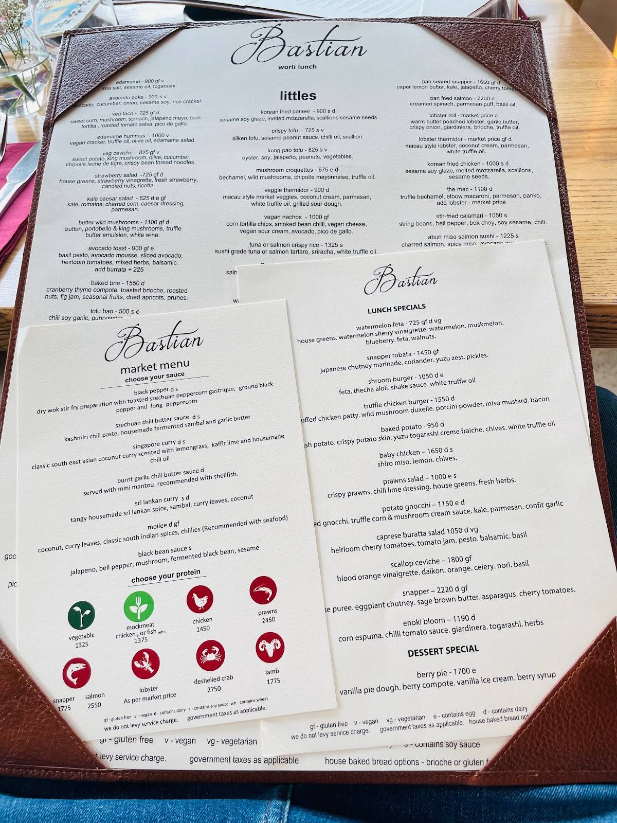 Menu at Bastian, Worli, Mumbai