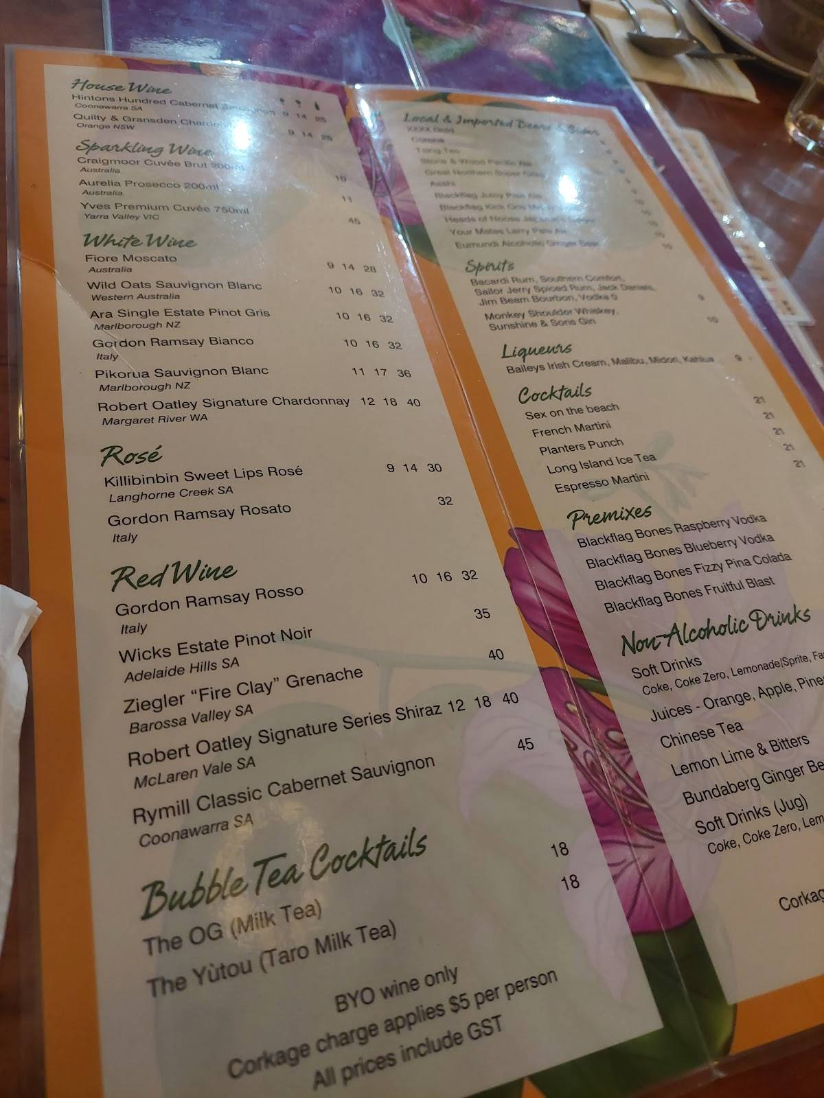 Menu at Bauhinia Chinese Restaurant, Mooloolaba