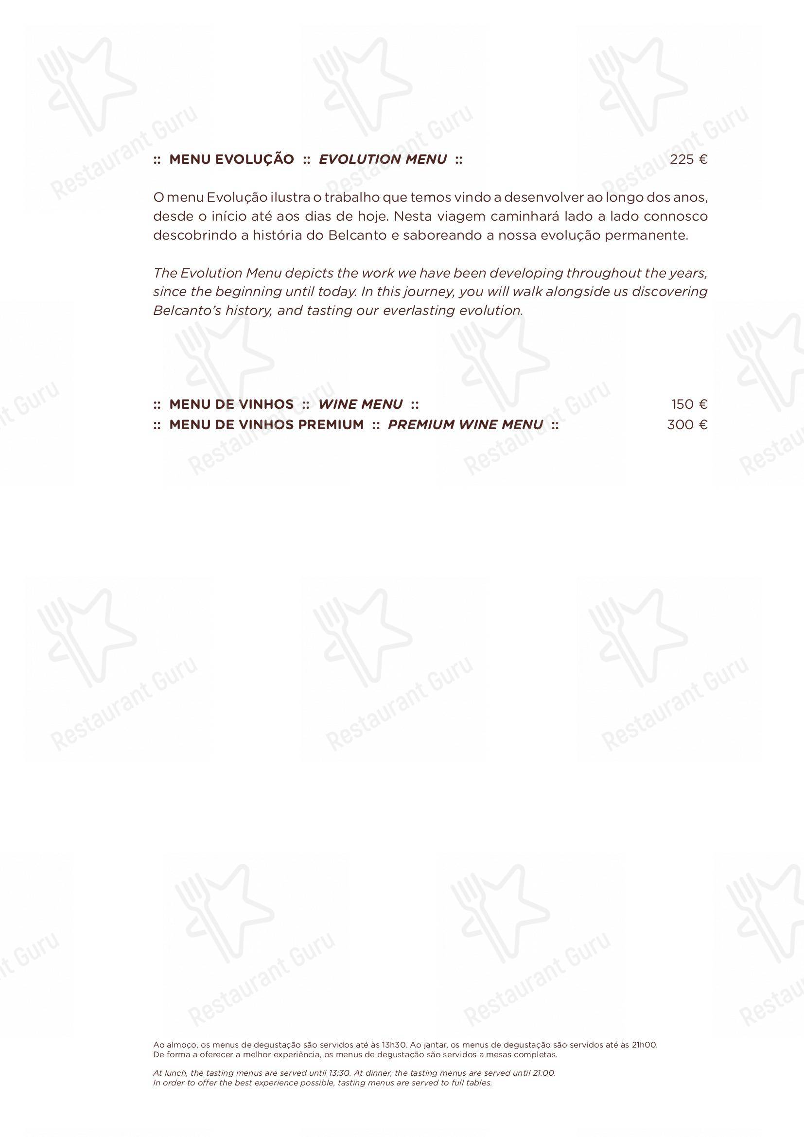Menu at Belcanto restaurant, Lisbon, R. Serpa Pinto 10A