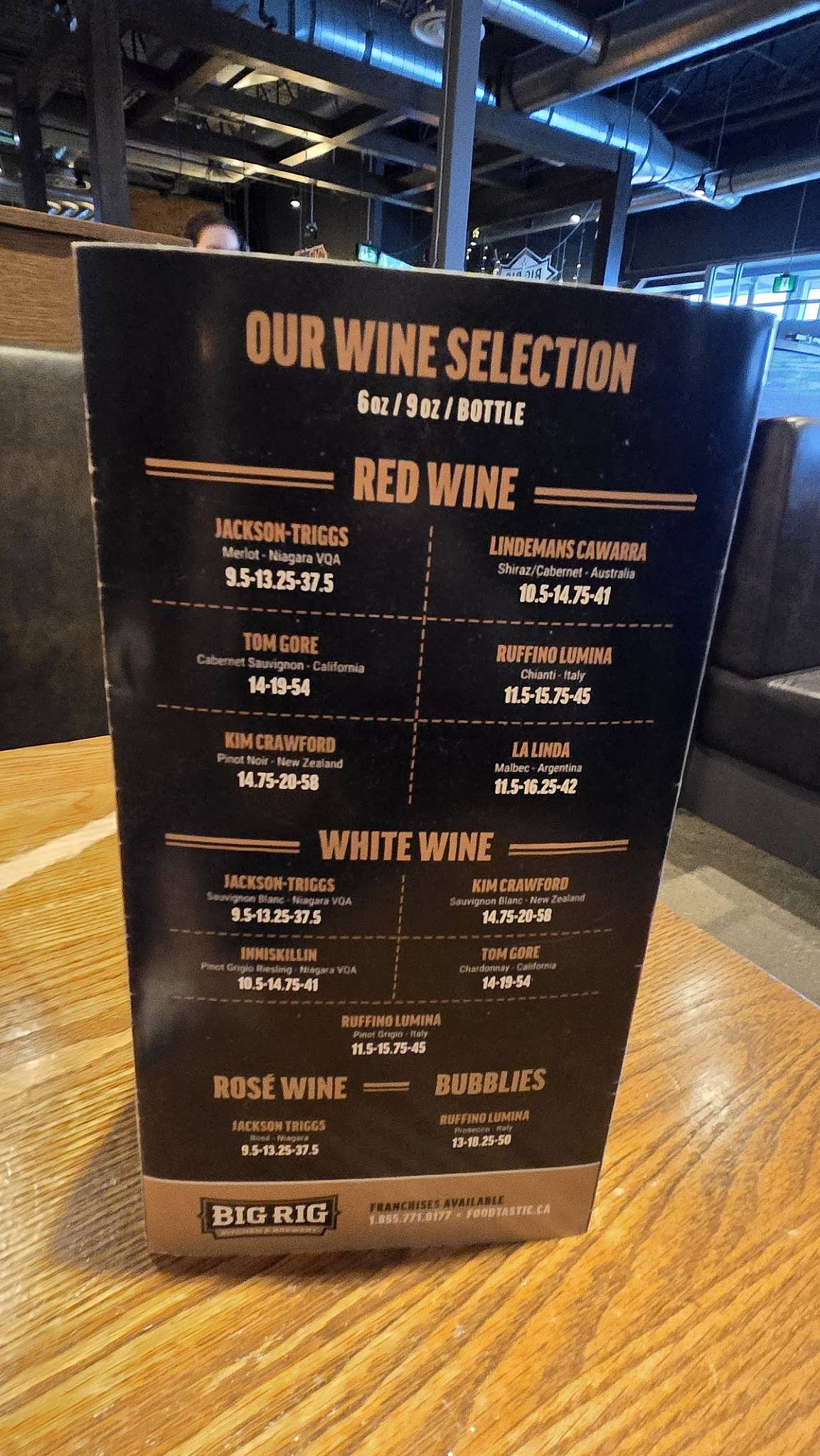 Menu at Big Rig Kitchen & Brewery - Ogilvie restaurant, Ottawa