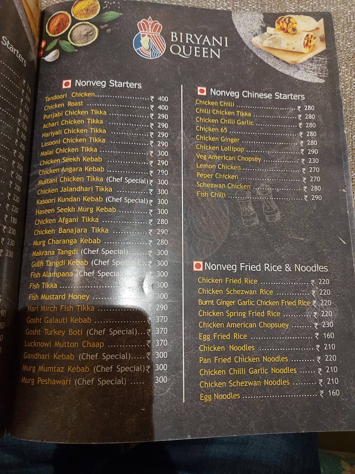 Menu at Biryani Queen, Raipur