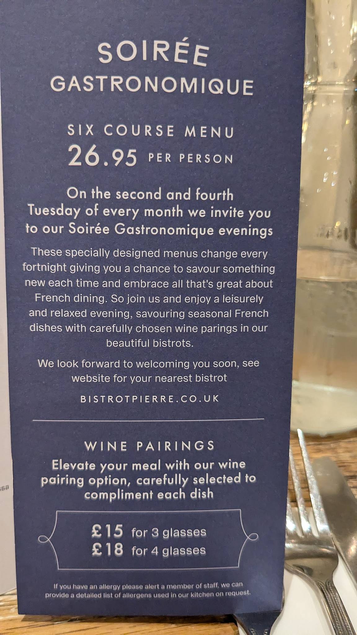 Menu at Bistrot Pierre - Birmingham restaurant, Birmingham, Waterside House