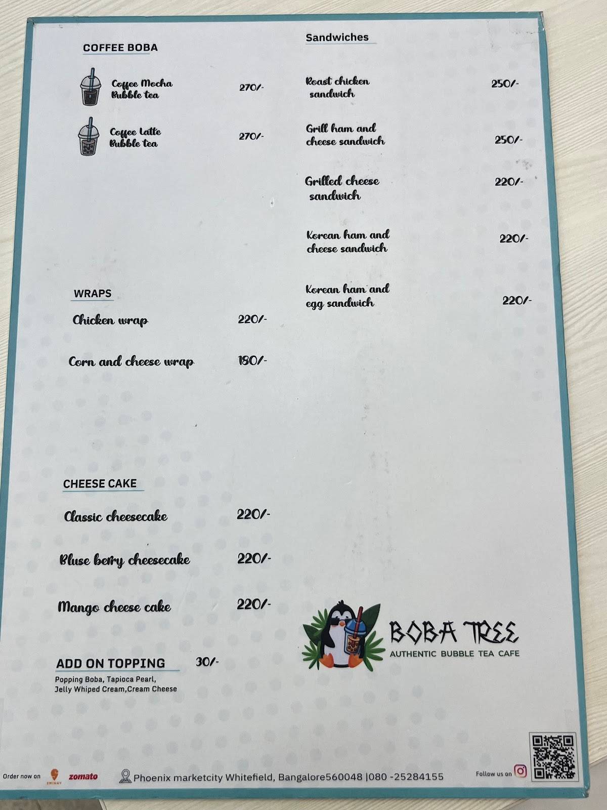 Menu at Boba Tree - Bubble tea cafe, Bengaluru, 295