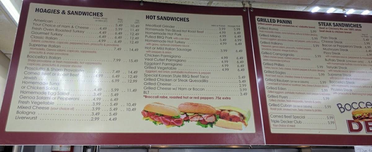 Menu at Boccella's Deli fast food, Havertown