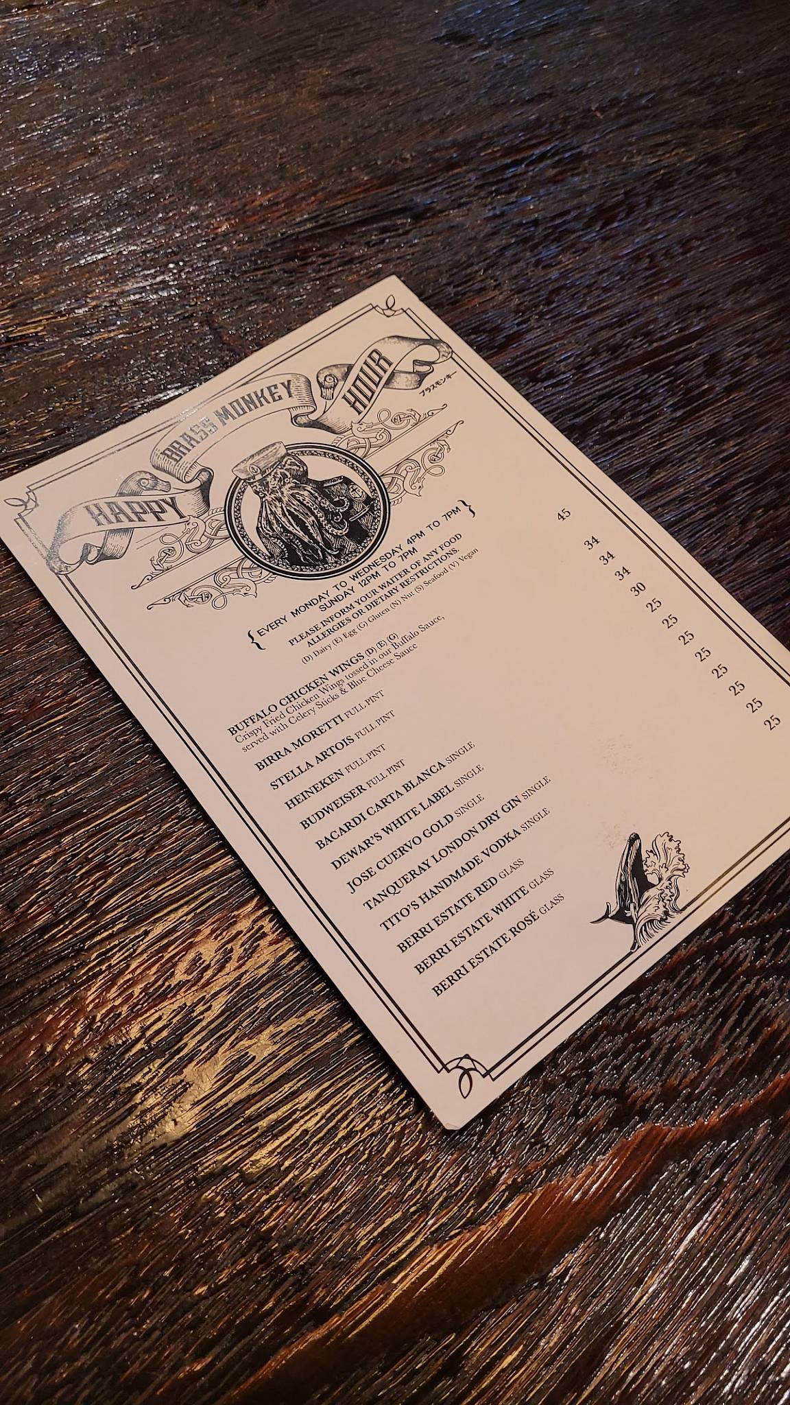 Menu at Brass Monkey - Bluewaters restaurant, Dubai, Bluewaters Island