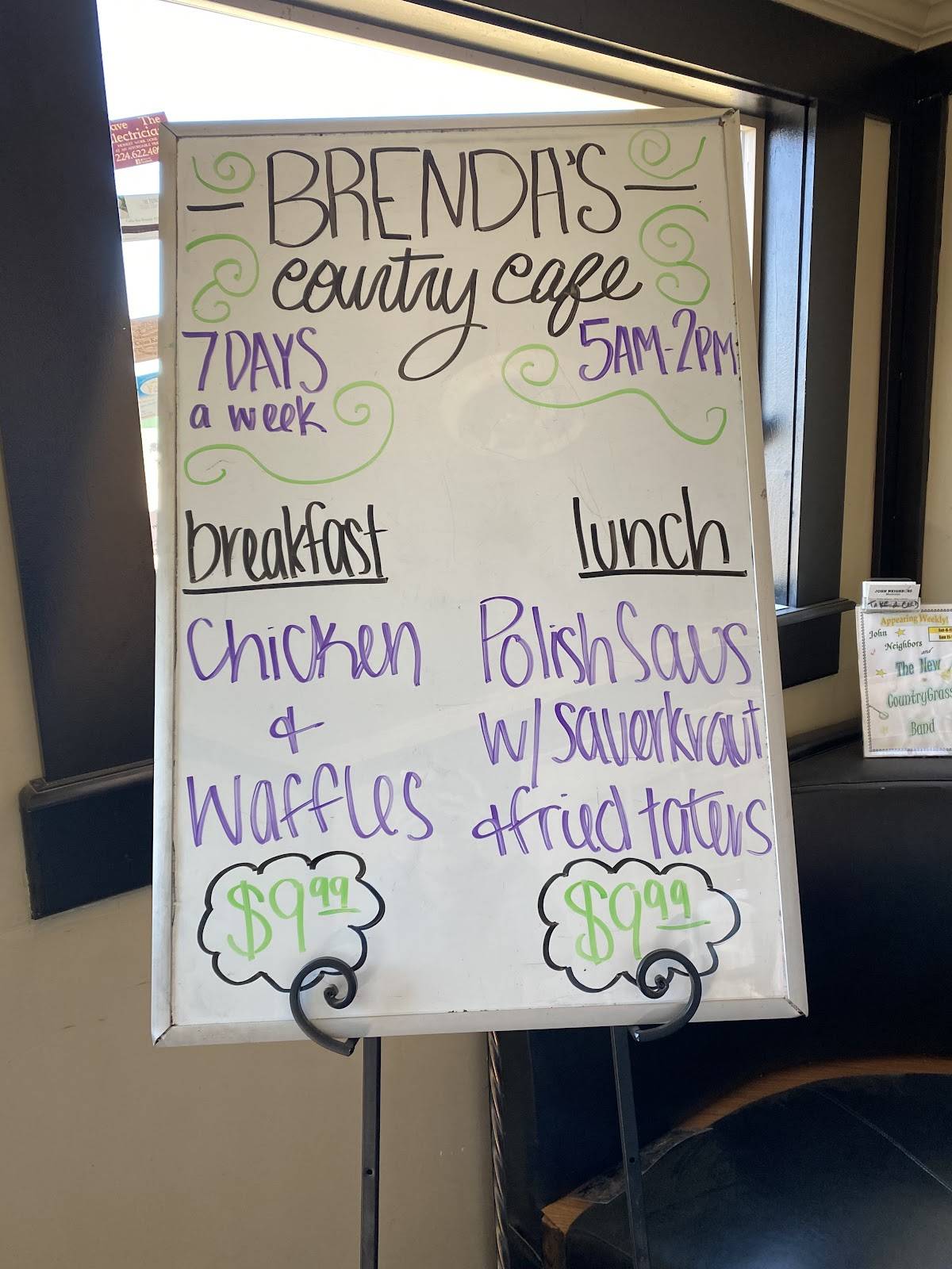 Menu at Brenda's Cafe, Mountain Home, US-62